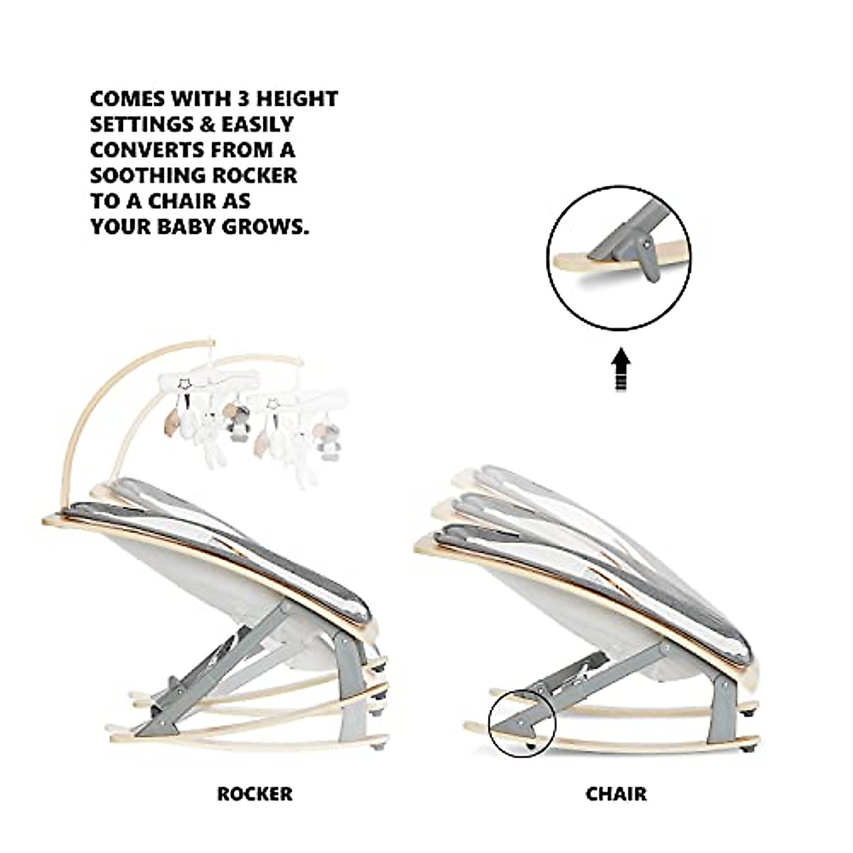 Evolur Tory 2-in-1 Rocker & Chair in Gray, Normal, Mentioned in The Attached Sheet