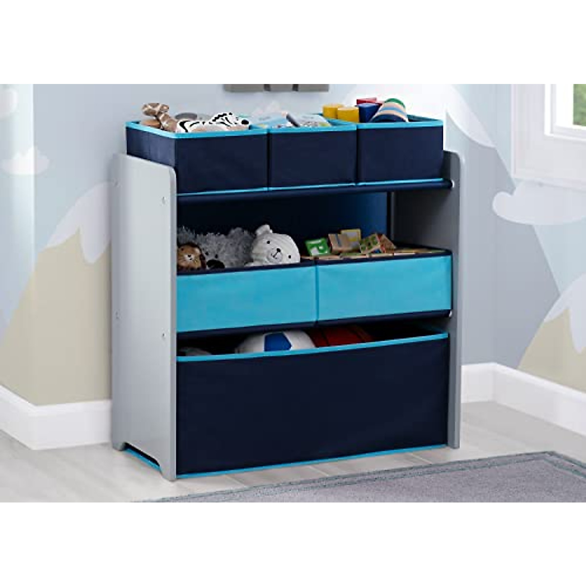 Delta Children Design and Store 6 Bin Toy Organizer, Grey/Blue