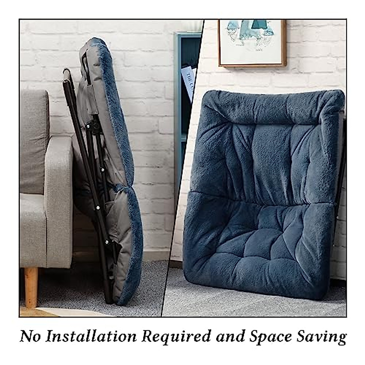 HollyHOME X-Large Saucer Chair, Comfy Oversized Folding Chair, Faux-Fur Reading Chair for Teens, Adults, Foldable Accent Lazy Chair, Metal Frame Lounge Chair for Living Room, Bedroom, Dorm, Navy Blue