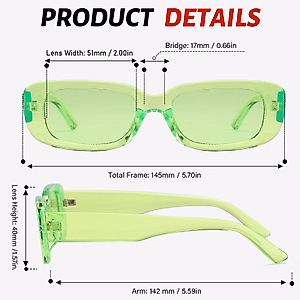 Przene Retro Rectangle Sunglasses Vintage Small Square Sun Glasses UV Protection for Women Men Standard Green