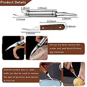 3pcs Shrimp Deveiner Tool — 5 in 1 Multifunctional Shrimp Fish Knife with 1 Wooden Prawn Peeler, 2 Stainless Steel Shrimp Peeler and Deveiner Tool, Seafood Shrimp Line Knife Kitchen Tool.