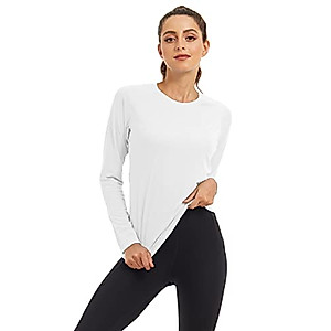 MAGCOMSEN Women's Long Sleeve Rash Guard Shirt - UV Protection, Hiking, Running, Fishing - White