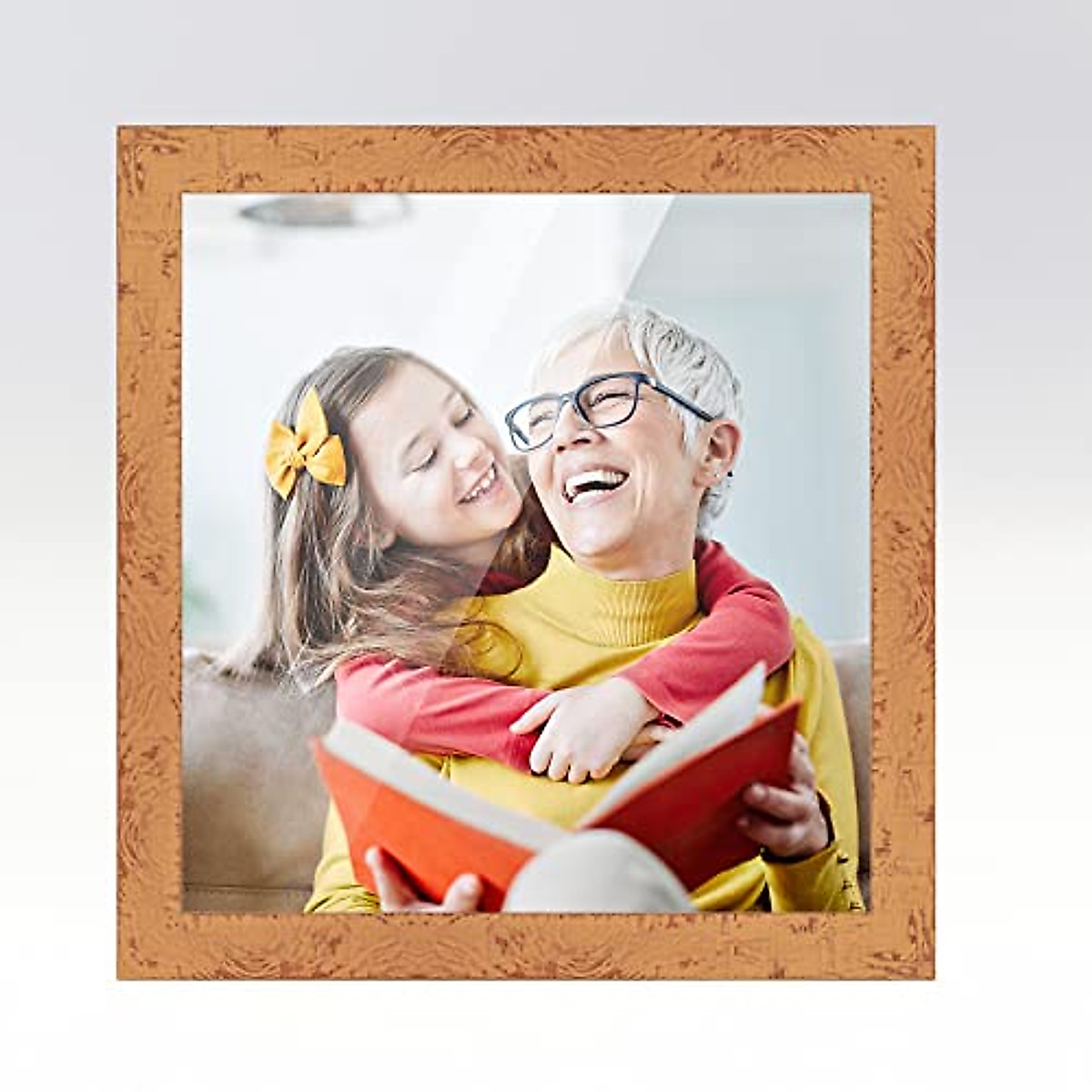 10x10 Frame Beige Real Wood Picture Frame Width 1.25 Inches | Interior Frame Depth 0.5 Inches | Mastic Distressed Photo Frame Complete with UV Acrylic, Foam Board Backing & Hanging Hardware