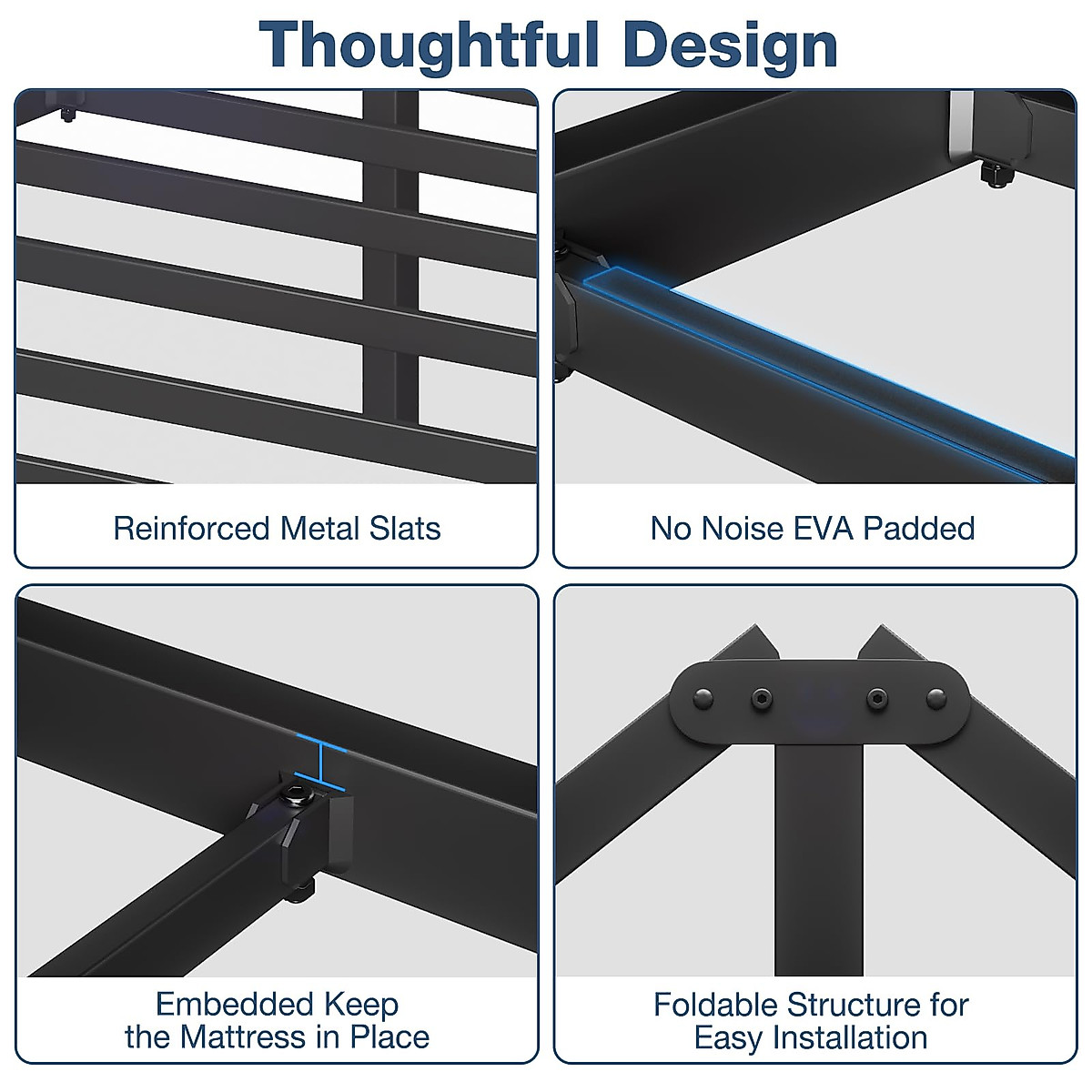 Twin Size Bed Frame with Headboard and Charging Station Storage Fabric Upholstered Headboard with Outlet 12 Inch Heavy Duty Metal Platform Bed with Steel Slat Support Anti-Slip Easy Assembly Black