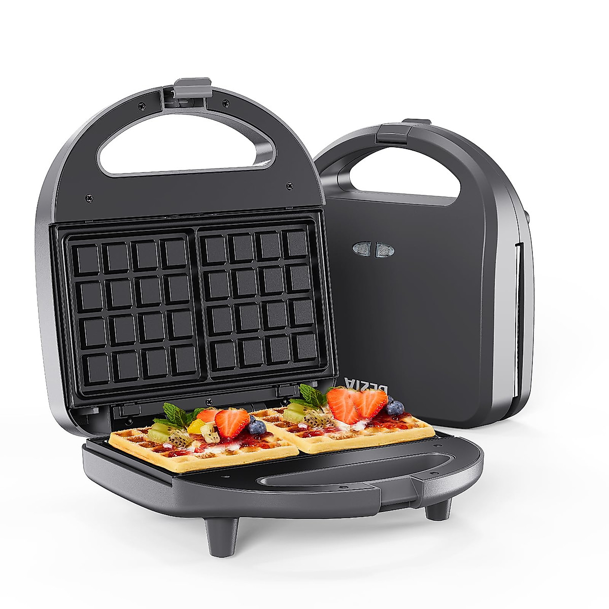 Waffle Maker Double, Waffle Iron Machine Non-Stick Extra Large, Breakfast Stuffed 2-Slice Belgian, Electric Fast Heat Up, Snack, Gray 750W BEZIA
