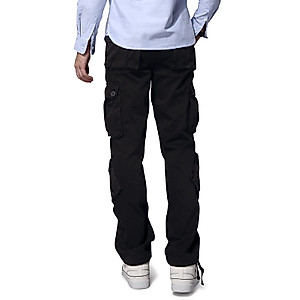 Mesinsefra Men's Cotton Casual Military Army Cargo Pants Camo Combat Work with 8 Pocket Black 36
