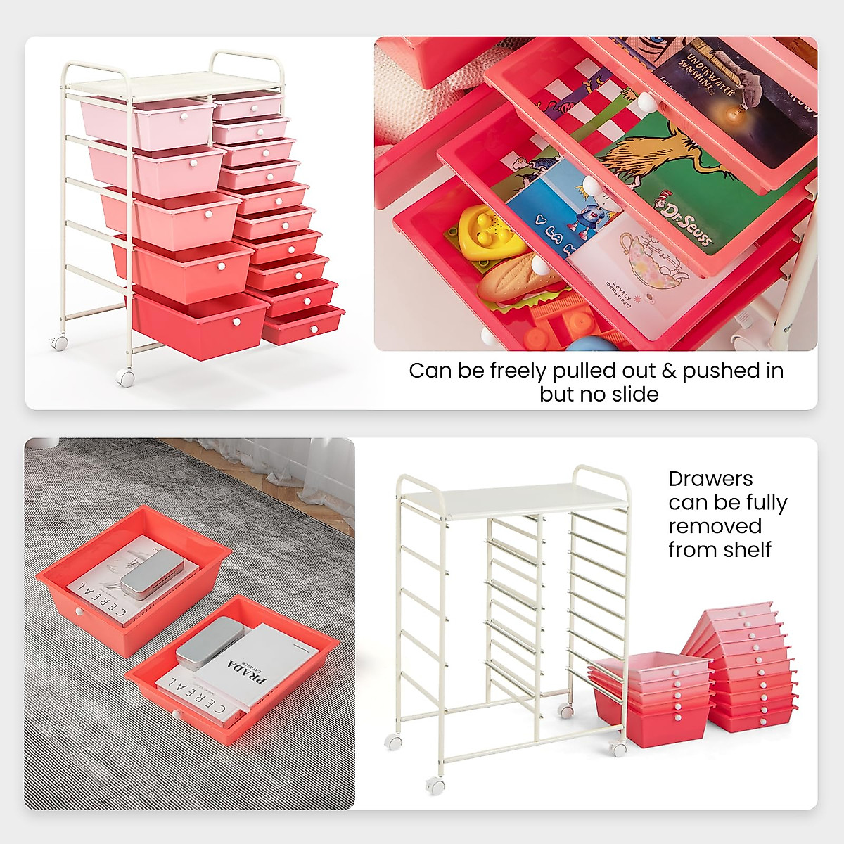 Giantex 15 Drawers Rolling Cart, Classroom Organizers, Storage Cart with Wheels, for Teacher Office Home School Supplies Tool Craft Art Paper