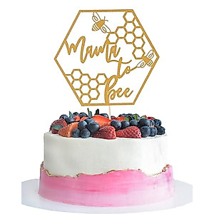 Mama To Bee Cake Topper - Gold Bee Theme Baby Shower Cake Topper, Gender Reveal Party Supplies Pregnancy Announcement