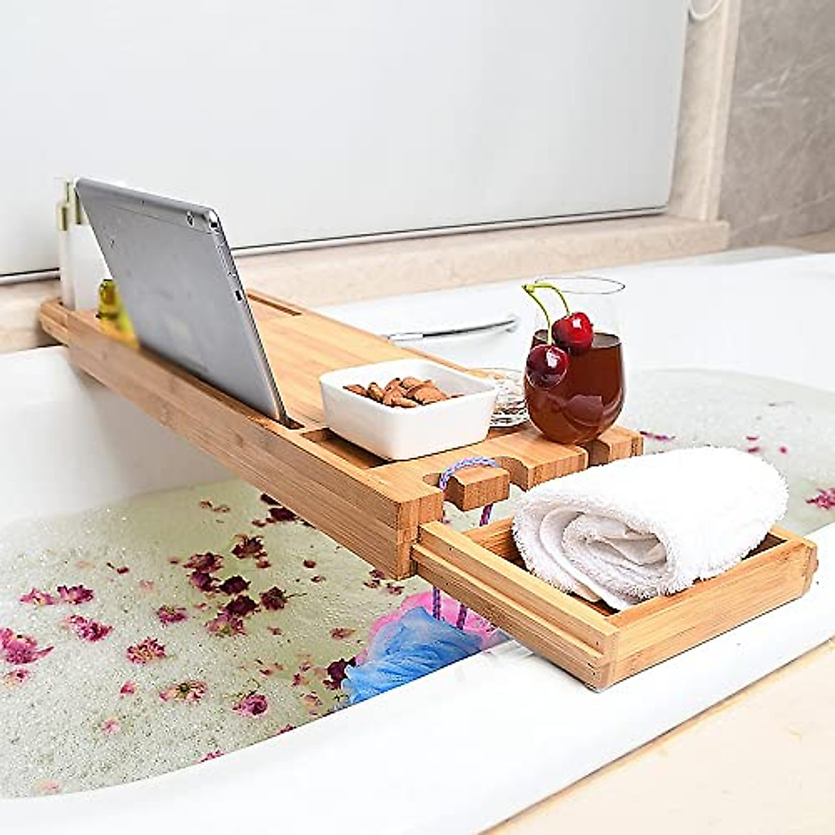 LIUYUNQI Bathtub Tray Extendable with Bath Tray Spa Caddy Organizer Tablet Holder Reading Rack Bathroom Accessories