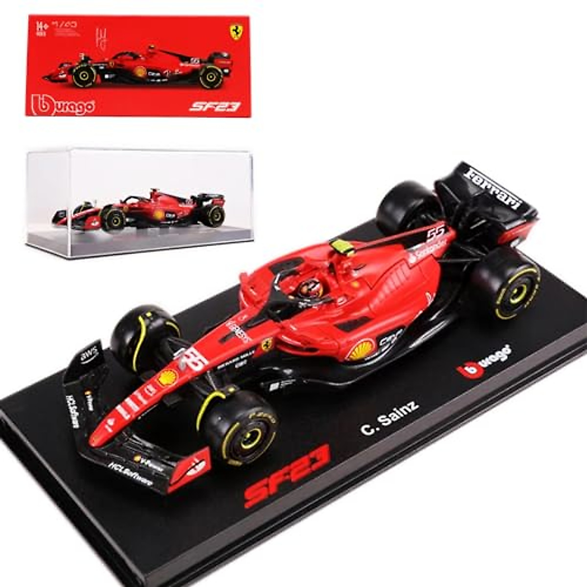 HTLNUZD Bburago 2023 1/43 SF23#55 Racing Model Car for F1 Scuderia Ferrari 1:43 SF23#55 Sainz Alloy Car Die Cast Car Model Adult Gift (Hardbound Version)
