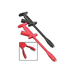 TestHelper TP760-1 Industrial Grade Plunger Style Test Clip Set, Safety Alligator Clamp with 4mm Banana Socket Connection Flexible Spring Jaw Opening Red/Black