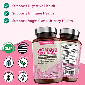 Vitamin Bounty Women's Pro-Daily Probiotic - 10 Billion CFUs, and 5 Strains, Help Vaginal & Digestive Health, Vaginal Probiotic & Prebiotic & pH Balance, Cranberry, Gluten-Free - 60 Capsules