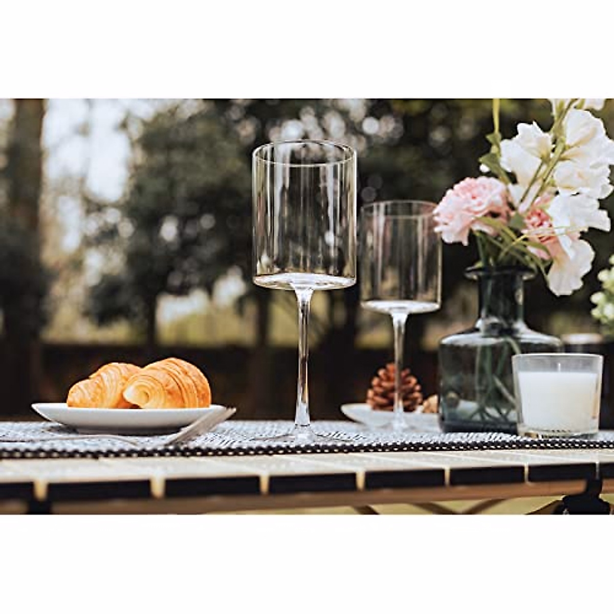 Crystal Square Wine Glasses Set Of 2-14 oz Stemware - Hand Blown Edge Wine Glasses- Red and White Wine Glasses With Stem - Premium Clear Drinkware Glassware