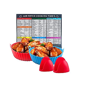 2 Pack Air Fryer Silicone Liners, Blue and Red Silicone Air Fryer Liner, Silicone Air Fryer Liners Reusable with Cooking Guide Times Sheet, Air Fryer Liners Silicone, Red Gloves