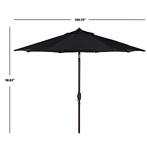 Safavieh PAT8001D Outdoor Collection Ortega Black Uv Resistant 9 Ft Auto Tilt Crank Umbrella