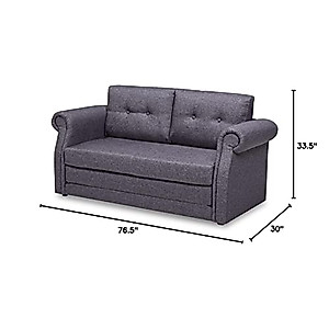 Container Direct Elvin Contemporary Linen Fabric Scroll Armrest Sofa Bed, Dark Grey