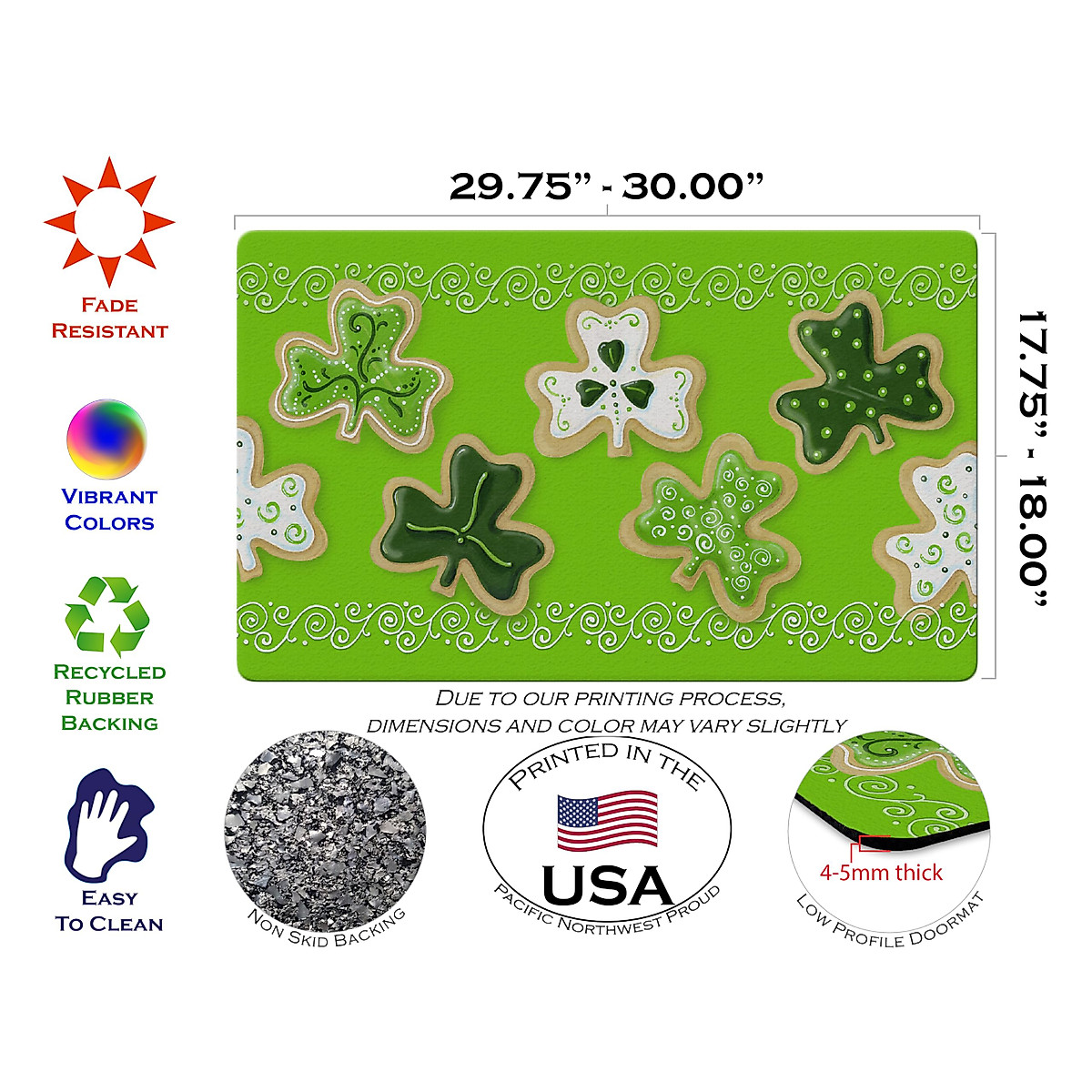 Toland Home Garden 800212 Shamrock Cookies St Pats Door Mat 18x30 Inch Spring Outdoor Doormat for Entryway Indoor Entrance