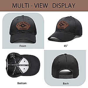 Foakecb US AIR Force Veteran Hat with Leather Patch Military Insignia Cap for Men and Women- Black