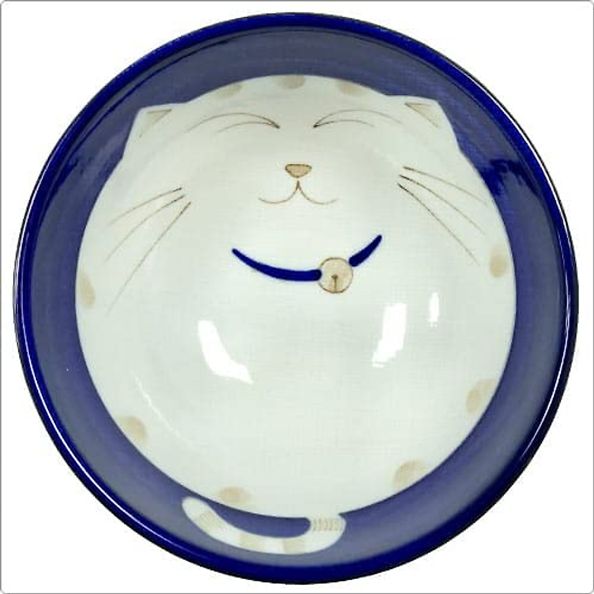 JapanBargain, Japanese Porcelain Bowl Soup Bowl Rice Bowl Udon Bowl Ramen Noodle Soup Bowl Cereal Bowl Made in Japan, Blue Smiling Cat Maneki Neko Pattern (1, Bowl 5-inch) Product Name