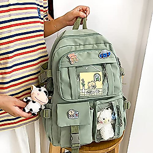 New Aesthetic Backpack Kawaii Backpack with Badge Pins Keychain Pendant Light Weight Travel Backpack
