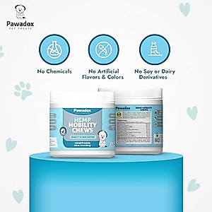 Pawadox - Hemp Joint Chews for Dogs - Mobility Hemp Dog Treats for Hip and Joint Health, Organic Turmeric Supplement for Dog Arthritis Pain Relief- Made in USA, SQF Certified - Duck Flavor,120 Count