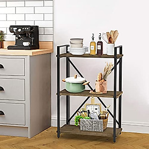 Industrial Small Bookshelf Bookcase Solid Wood 3 Tier Storage Rack Shelf for Small Space, Kitchen, Bathroom, Living Room, Office, 24.5" L x 13" W x 37" H