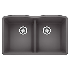 BLANCO 441470 Silgranit II Diamond Equal Double Bowl, Cinder, 9.50 x 19.24 x 32.00 inches