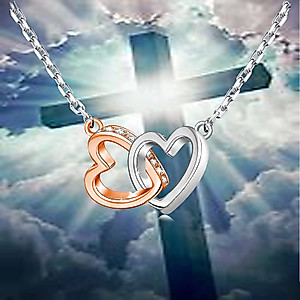 LQRI Godmother Necklace To My Godmother Gift Christian Jewelry Two Connected Heart Necklace Gift from Goddaughter Godson (godmother necklace)