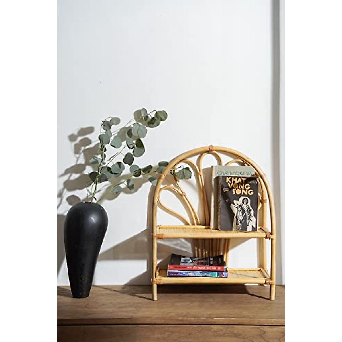 B BEMIAO CRAFTS Rattan Shelf Standing, Stand Utility Storage Shelf, Decorative Storage Organizer, Boho Shelf Decor for Kitchen, Bathroom, Nursery, 15.7" x 8.26" x 19.3"