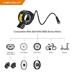 BAFANG Thumb Throttle for Motor Kit : Compatible Mid Drive Electric Bike Conversion Kit BBS01 BBS02 BBSHD BBS03 BBS02B Motor, Waterproof 3PIN Female Thumb Throttle Accelerator for eBike