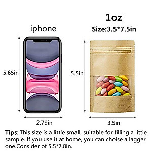 50pcs Kraft Paper Bags with Window Resealable Zip Lock Food Storage Bags Heat Sealable Stand Up Brown Paper Pouches for Cookies Coffee Tea 3.5×5.5in