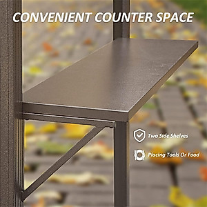 8'X6' Grill Gazebo Hardtop, Steel Grill Gazebo with Two Shelves Serving Tables, Permanent Double Roof Hard Top Gazebo, Heavy Duty Aluminum BBQ Gazebo for Patio, Deck, Backyard and Garden (Grey)