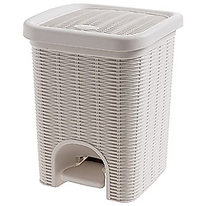 Rattan Style Plastic Garbage Can - Touchless Trash Can with Foot Pedal - Step On Trash Can with Lid - Double Barrel Trash Can for Bathroom - Kitchen Trash Can - Pop Up Trash Bin - 7.8"x12.4" - Beige