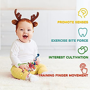 Oueyes Montessori Toys for Babies 6-12 Months Baby Sensory Toys Teething Toys 12-18 Months Pull String Activity Toys Sensory Toys for Toddlers 1-3 Travel Toys for 1 Year Old Baby Girl Boy Gifts