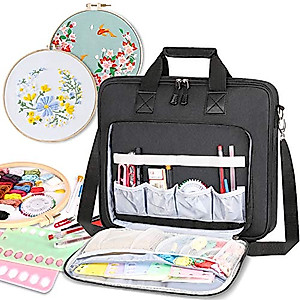 LLYWCM Embroidery Project Bag - Multifunctional Embroidery Kits Storage Bag for Embroidery Floss and Crochet Hooks Sewing Accessories (Bag Only) (Black)