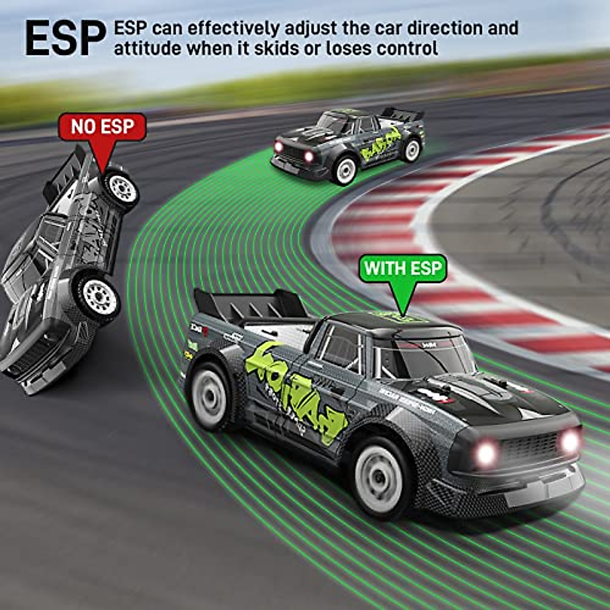 Supdex High Speed RC Drifting Car, 1:16 20MPH Remote Control Car for Drift and Race, ESP 2.4Ghz Proportional Throttle & Steering Control 4WD Racing Trucks with Led Lights for Adults and Kids