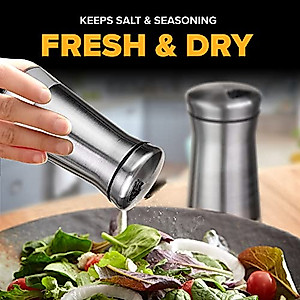 The Original Salt and Pepper Shakers set - Spice Dispenser with Adjustable Pour Holes - Stainless Steel & Glass - Set of 2 Bottles