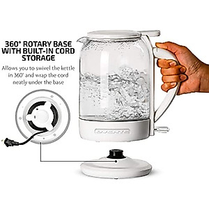 OVENTE Electric Glass Kettle 1.5 Liter 1500W Instant Hot Water Boiler Heater with ProntoFill Tech, Boil-Dry Protection, Automatic Shut Off, Fast Boiling for Tea & Coffee, White KG516W