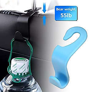 8sanlione Car Back Seat Headrest Hooks, 4PCS Vehicle Backseat Storage Organizer Hanger, Multifunctional Auto Headrest Hidden Hook Universal for Handbag Purse Backpacks Bags and Groceries (Light Blue)