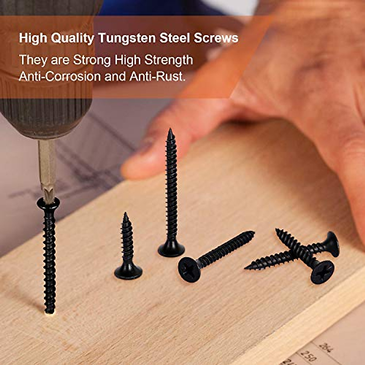 430PCS Premium Drywall Screws, Quality Black Steel #7 Sharp Point Self Tapping Screws with Phillips Drive, 9 Different Sizes Screws Assortment Set, Ideal Screw for Drywall Sheetrock, Wood