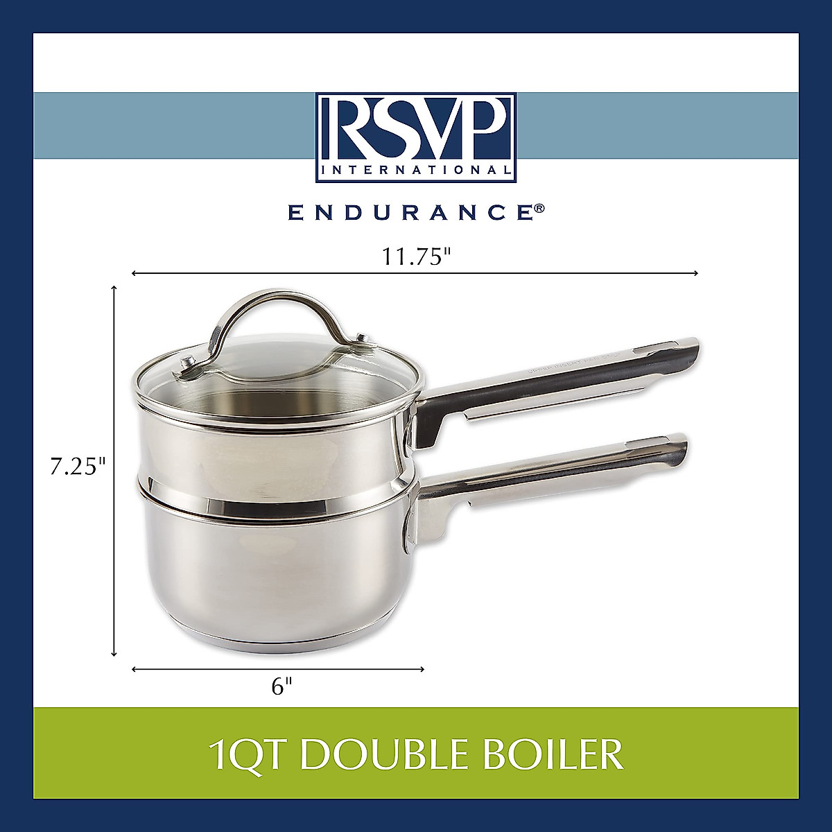 RSVP International 1-quart Induction Double Boiler, 2 Cups, Multi Color