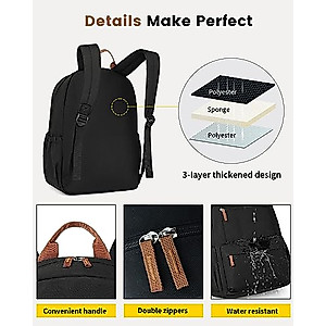 Vorspack Backpack for Men and Women - Lightweight Backpack Classical Basic Bookbag with Multi-pockets Casual Daypack for College Workplace Travel - Black