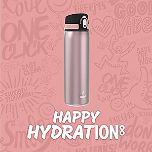 Ion8 Vacuum Insulated Stainless Steel Water Bottle - Leak Proof Bottle - Fits Cup Holders, 17 oz / 500 ml (Pack of 1) - OneTouch 1.0 - Rose