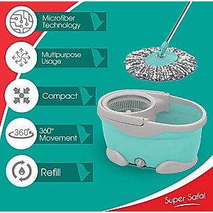 Spotzero Mop and Bucket with Wringer Set for Floor Cleaning with Wheels, 2 Microfiber Refills included, Extendable Handle, 360 Spinning System, (trapeadores con cubeta giratoria 360) Maxx Spin Mop
