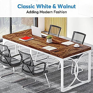 Tribesigns 63" Executive Desk, Large Office Computer Desk with Strong Metal Frame, Modern Thicken Wood Workstation Business Furniture for Home Office, Easy Assembly (Walnut & White)