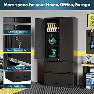 AFAIF Metal File Cabinets, Lateral Filing Cabinet with 2 Drawers,70" H File Cabinet for Home Office, Office Storage Cabinet with Adjustable Storage Shelves for Letter/Legal/A4 Size Files,Black