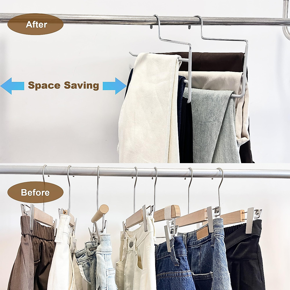 HAOYIJIA Pants Hangers 4 Pack, Multi Hangers for Pants and Jean 3 Tier Non Slip Metal Pants Hangers Space Saving, Clothes Closet Storage Organizer for Pants Jeans Skirts Tie Trousers Scarf