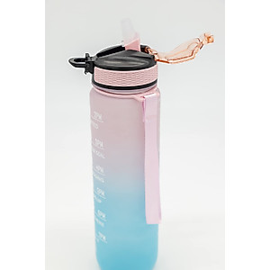 Motivational Water Bottle with Straw (100% BPA & Toxin Free) (Blue/Pink)