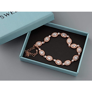 SWEETV Wedding Bridal Bracelet for Brides,Bridesmaid-Crystal Cubic Zirconia Tennis Bracelet Wedding Jewelry for Adult, Rose Gold