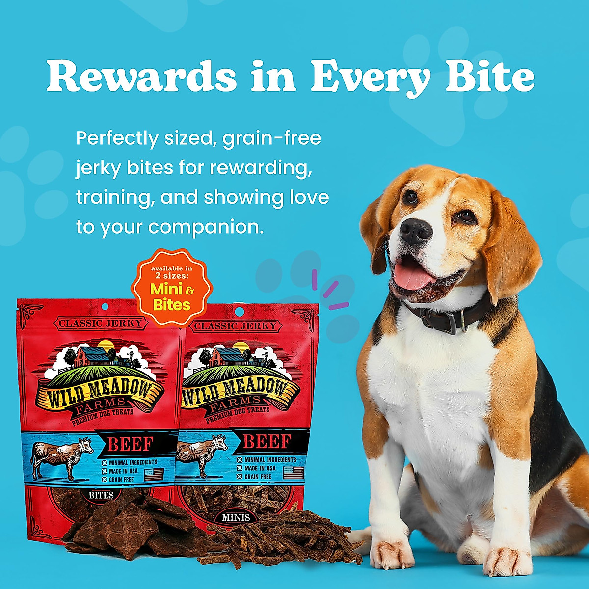 Wild Meadow Farms - Classic Beef Bites, Soft Jerky Treats for Dogs, Grain-Free & All-Natural, Ideal for Training, Portioning, and High-Value Rewards for All Breeds & Ages - 3.5 Ounce Pouch